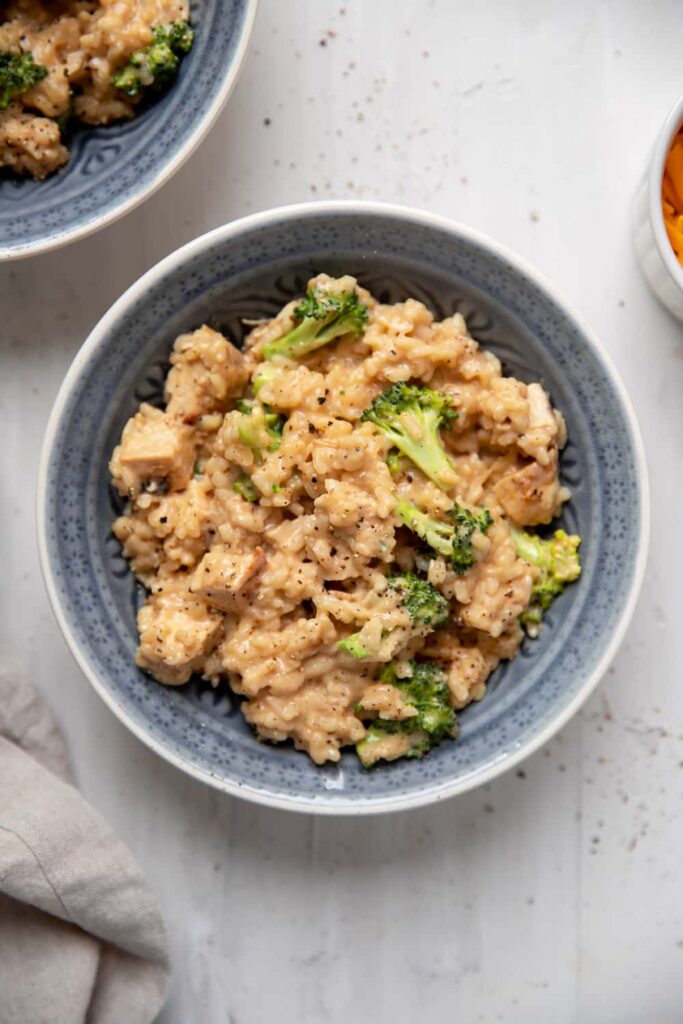 One Pan Extra Cheesy Chicken and Broccoli Risotto - Modern Crumb