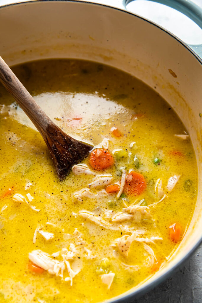 Chicken Pot Pie Soup With Biscuits - Modern Crumb